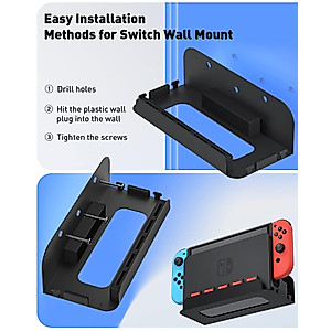 ZAONOOL Wall Mount for Nintendo Switch and Switch OLED with 2 Controller Wall Holders, Metal Wall Mount Kit Stand with 5 Game Card and 4 JoyCon Shelfs, Safely Store Console Near or Behind TV, Black