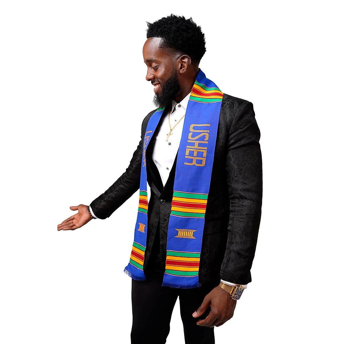 Dupsie's Usher Hand-woven Kente Cloth Stole/Sash. Blue