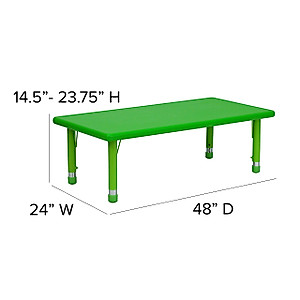 Flash Furniture Rectangular Plastic Height Adjustable Activity Table, 24 x 48, Green