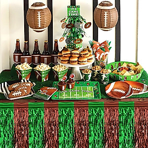 DTOFOOT 4 Pack Football Party Table Skirt Decorations, 30x108 Inch Foil Fringe Tinsel Table Skirts Football Tablecloth Table Cover for Football Birthday Party Decorations Sports Theme Party Supplies