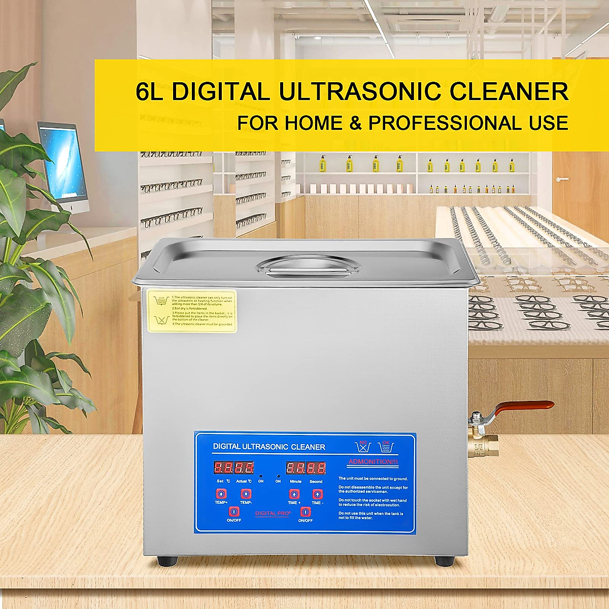 VEVOR Commercial Ultrasonic Cleaner 6L Professional Ultrasonic Cleaner 40kHz with Digital Timer&Heater 110V Excellent Cleaning Machine for Watch Instruments Industrial Parts Excellent Cleaner Solution