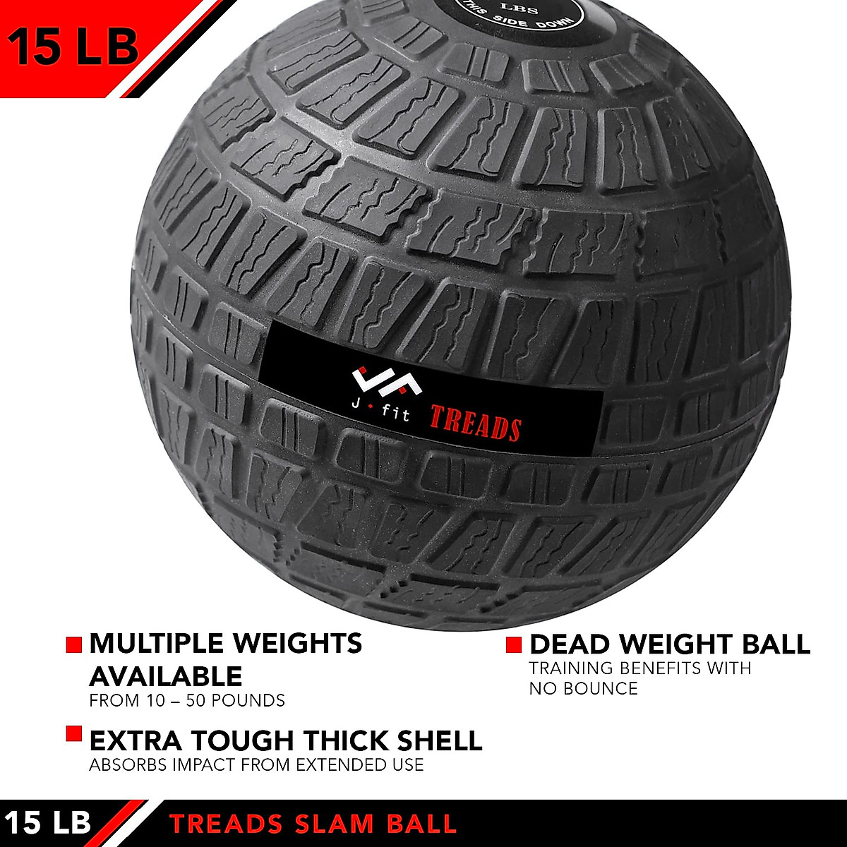 JFIT Slam Ball, Treads Black, 15 LB