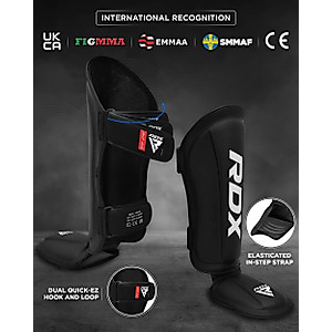 RDX Shin Guards Kickboxing Muay Thai, SATRA SMMAF Approved, Premium Maya Hide Leather, Leg Instep Protection Pads, MMA Martial Arts Kicking Sparring Training Gear, BJJ Karate Boxing Taekwondo, Black