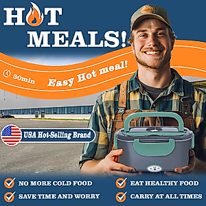 Electric Lunch Box Food Heater 80W Upgraded Leak-proof Heated Lunch Box 12V 24V 110V-230V 3 in 1 Portable Food Warmer for Car/Truck/Office with 304 Stainless Steel Container Spoon & Fork and Carry Bag