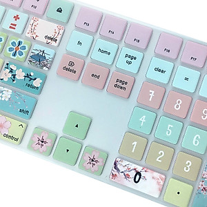 SANFORIN Silicone Keyboard Cover for Apple iMac Magic Keyboard with Numeric Keypad MQ052LL/A (Model: A1843, 2017 2018 Release), Cute Print Keyboard Skin, US Layout, Sakura