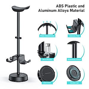 Desktop Headphone Controller Stand Holder with Anti-Slip Heavy Base Stable Suction Cup, Universal Aluminum Headset Controller Storage Organizer Compatible for PS5/Switch Pro/Xbox/Airpods/Beats/Bose