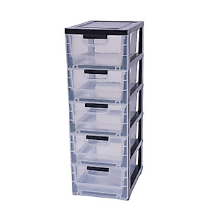 Knwigoe 5-Tier Plastic Tall Chest Storage Clothe Cabinet with 5 Drawers Movable Organizer on Wheel Storage Cart for Home Office Bathroom Livingroom