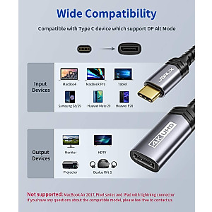 JSAUX USB C to DisplayPort Adapter 4K@60Hz, Type C to Display Port Cable Adapter Compatible with iPhone 15 Pro Max, MacBook Pro 2019 2018, Surface Book, Dell XPS, Samsung Galaxy S24 S23 Note 20-Grey