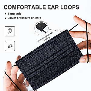 DC-BEAUTIFUL 100 Pieces Black Disposable Face Masks, Non Woven 3ply Earloop Disposable Masks, Fit for Adults