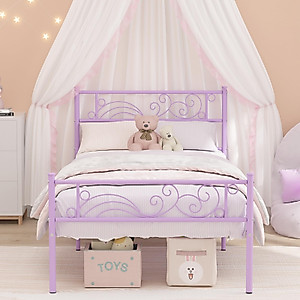 Weehom Twin Bed Frame with Headboard, Princess Bed Metal Platform No Box Spring Needed,Heavy Duty Metal Slats Support Easy Assembly for Kids Girls Adults Purple