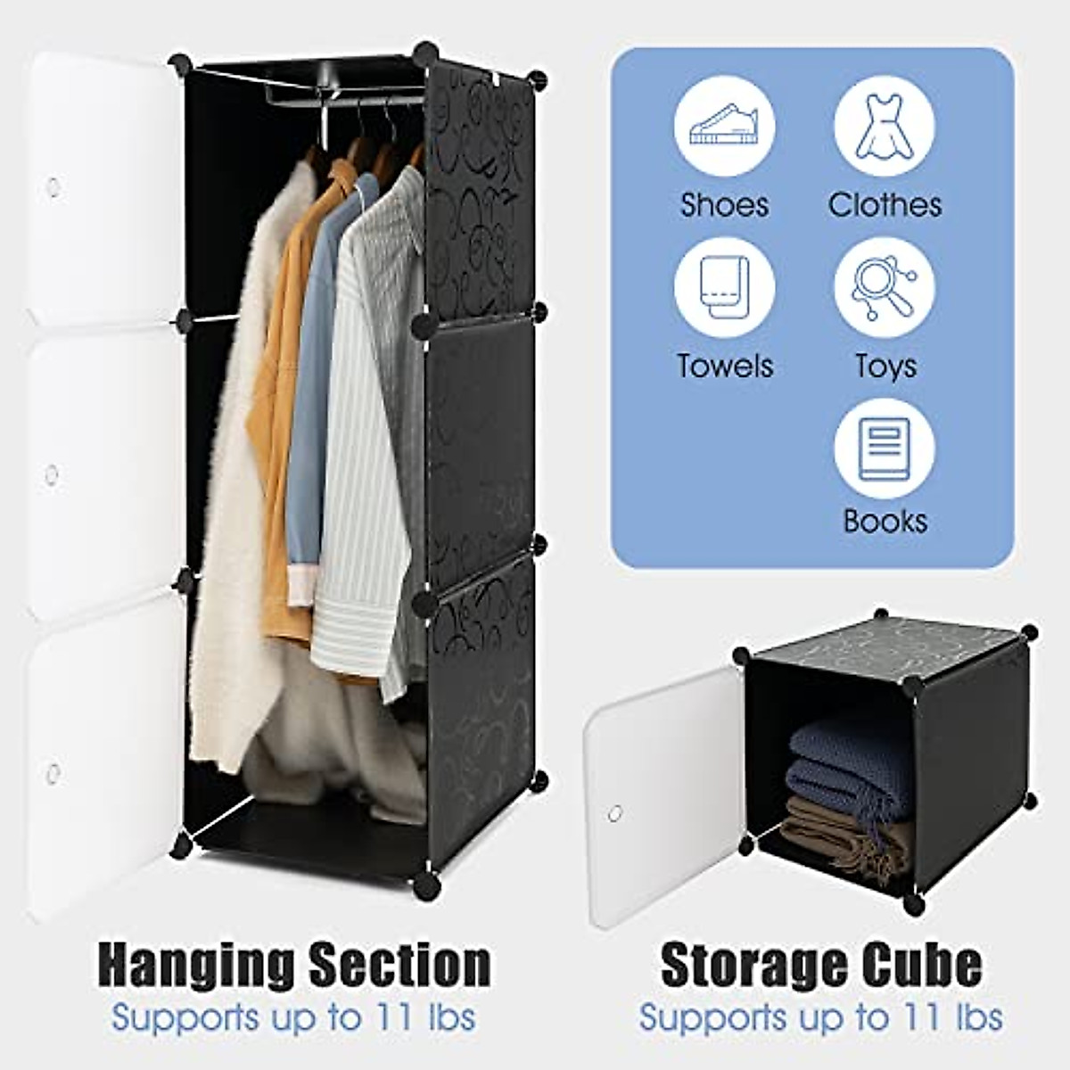 Tangkula 16 Cubes Portable Wardrobe Closet, Combination Bedroom Dresser Armoire with Hanging Sections, Cube Storage Organizer for Hanging Clothes, DIY Closet Cabinet for Books, Toys, Shoes