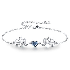 CUOKA MIRACLE Elephants Bracelet 925 Sterling Silver Elephants Hearth Crystal Adjustable Bracelets Cute Animal Bracelet Heart Adjustable Bracelet Jewelry Gifts for Women Mom Best Friend