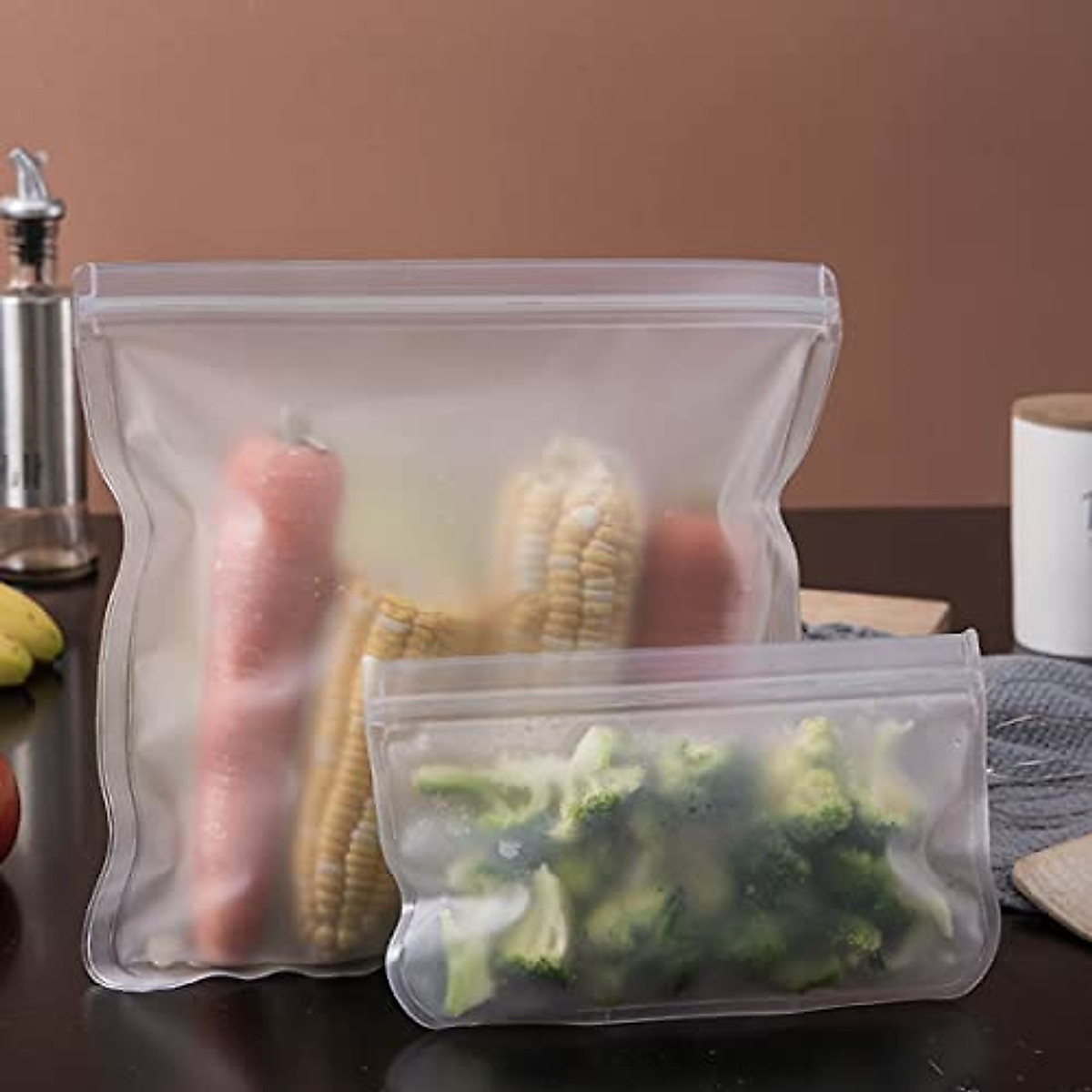 Kitchen HomeEco - 8 Pack Reusable Silicone Storage Bags BPA Free Freezer Safe Leakproof Plastic Free, Perfect for Safe Food Storage, Includes 2 Small, 2 Medium, 2 Large & 2 X-large Storage Bags