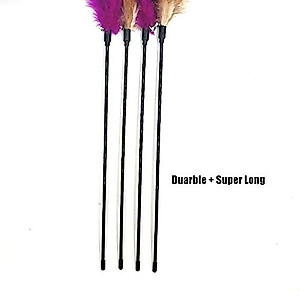 Cat Wand Toys, 4 PCS Interactive Cat Teaser Wand Cat Feather Toys with Loud Bell - 20" Long Wand for Cat and Kitten