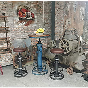 Topower American Antique Industrial Round Bottom Adjustable Height Cafe Coffee Retro Vintage Stylish Water Pipe Design Pub Kitchen Bar Stool (Silver, PU Leather Top)