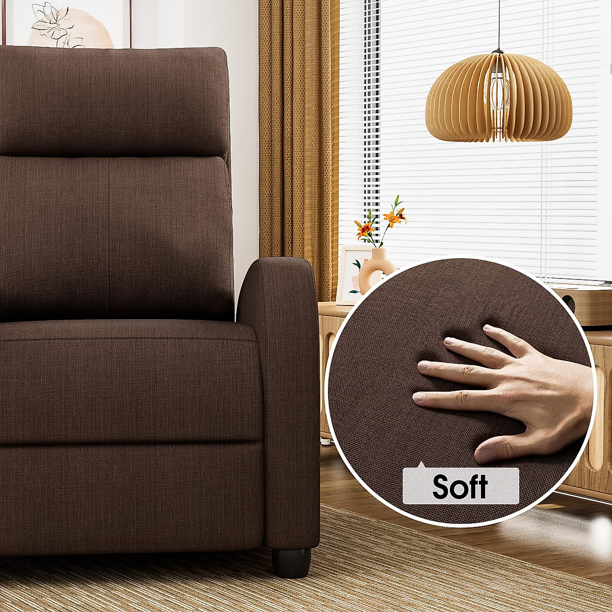 Homall Recliner Chair, Recliner Sofa PU Leather for Adults, Recliners Home Theater Seating with Lumbar Support, Reclining Sofa Chair for Living Room (Fabric, Brown)