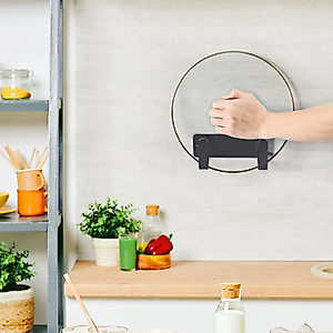 YOUGRIDDA Pot Lid Rack, Wall Mounted 304 Stainless Steel Pan Lid Organizer Holder, 3M Self Adhesive, Kitchen Cooking Utensil Tool (Black)