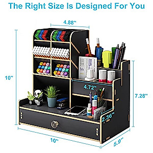 Marbrasse Upgraded Wooden Pencil Holder, Pen Organizer for Desk , Easy Assembly, Art Supply Organizer, Desktop Stationary Organizer Caddy (B17-Black)