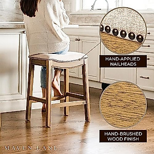 Maven Lane Adrien Kitchen Saddle Backless Bar Stool with Nailhead Trim, Natural, Bar Height