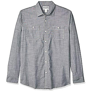 Amazon Essentials Men's Regular-Fit Long-Sleeve Chambray Shirt, Grey, X-Large