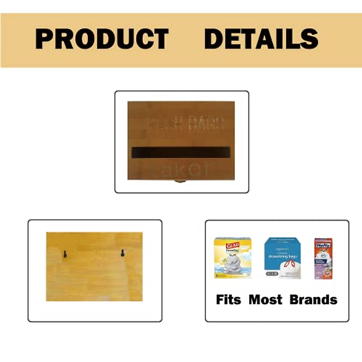 Takor Bamboo Trash Bag Organizer, Wall Mounted Bag Holder for Garbage Bag, Plastic Bag, Grocery Bag, Compatible with Various Trash Bag Rolls, Trash Bag Dispenser for Home and Kitchen