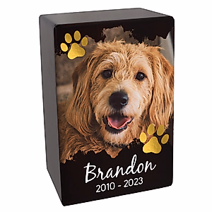 Custom Pet Keepsake Urns for Dogs, Wooden Box for Pet Ashes with Photo for Your Beloved Pets, Pet Cremation Urns as Sympathy Gifts for Pet Lovers - Small, 6" x 4" x 2.75" Pet Urns (Design 5)