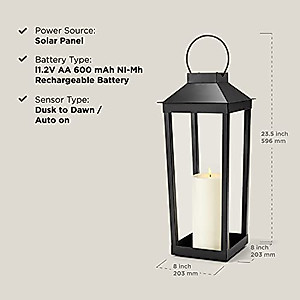 Large Outdoor Lantern Solar Powered - 19 Inch Tall, Black Metal, Open Frame (No Glass), Dusk to Dawn Timer, Flickering LED Light, Decorative Flameless Candle Lanterns for Porch or Patio