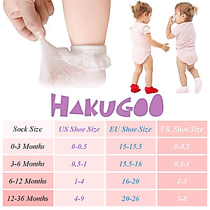 hakugoo Baby Girl Lace Socks Eyelet Ruffle Socks 6 Pairs Pack Princess Dress Socks Infant Toddler, White Ivory Pink Purple Green Grey,6-12 Months