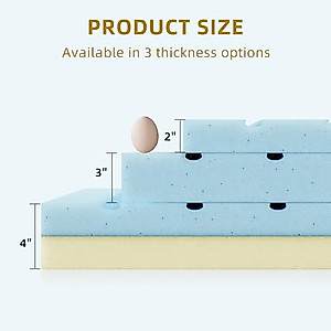 DWVO Basic 2 Inch Queen Cooling Gel-Infused Memory Foam Mattress Topper, 3-Zone Ventilated Design Bed Topper Revitalizes Old Mattress Comfort for Back Pain, RV Outdoor Camping, CertiPUR-US, Blue