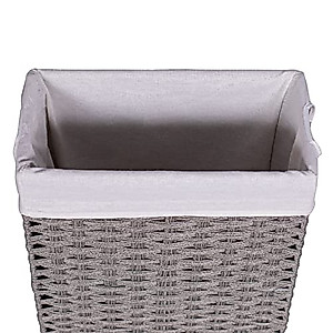 BIRDROCK HOME 22" Slim Laundry Hamper with Removable Liner Bag | Grey | Handwoven | Compact Collapsible Clothes Basket | Synthetic PE Rattan