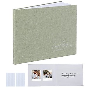 THEXINNX Wedding Guest Book with Photo Corners, Elegant Linen Polaroid Guestbook Sign in Book for Wedding Reception, Bridal Shower, Party or Special Events - Sage 8x10