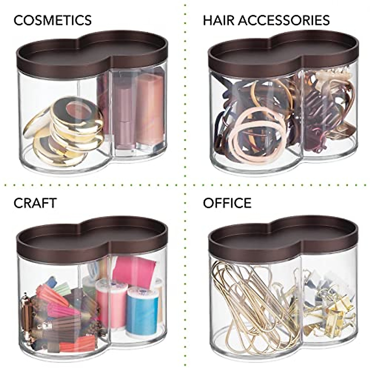 mDesign Plastic Canister Jar Organizer Set with Storage Lid - Home Decor Holder for Bathroom/Restroom Vanity Countertop, Cabinet - Holds Cotton Balls, Soap - Lumiere Collection - Clear/Bronze