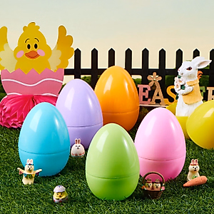 JOYIN 12 Pcs Large Pastel Easter Eggs, 6 Inches Jumbo Plastic Eggs Fillable for Easter Themed Hunt Colorful Basket Stuffers Fillers Filling Treats Party Favor Classroom Prize Supplies