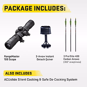 TenPoint Viper 430 Crossbow, Vektra - 430 FPS - Includes RangeMaster 100 Scope, ACUslide Silent Cocking & Safe De-Cocking + 3 Pro Elite 400 Carbon Crossbow Arrows