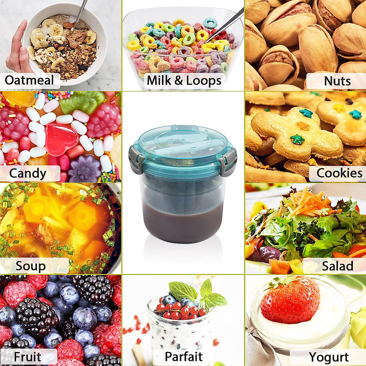 Overnight Oats Containers with Lids Set of 2,20OZ Overnight Oats Jars,Leakproof Food Storage Containers for Oatmeal,Yogurt with Spoon,Cereal Milk Breakfast On The Go Cups,Meal Prep Container