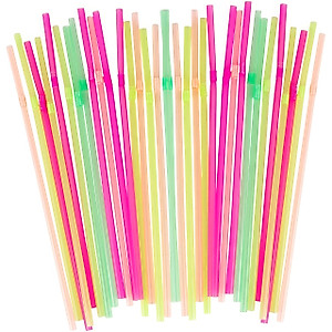 Flexible Plastic Straws Disposable, Vibrant & Colorful Assortment Bendy, Stylish Drinking Straws for Every Occasion & Party Decoration, 175 Count