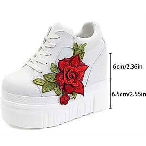Women's Platform Embroidered Increased Sneakers Comfort Hidden High Heels Leather Wedges Tennis Fashion Breathable Jogging Walking Dress Sneakers Orthotic Low-top Bride Wedding Shoes (Color : Black,