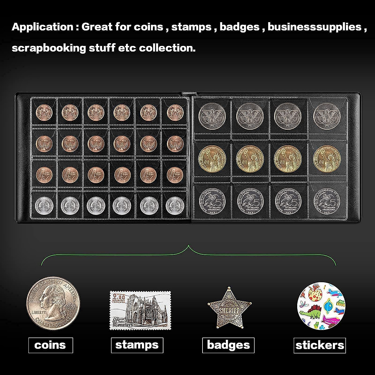 Coin Collection Supplies Book Holder for Collectors, Coins Collecting Album for 20 25 27 30 38 46mm. Coin Storage Display Organizer Case for Money Currency, Penny, Bill Commemorative