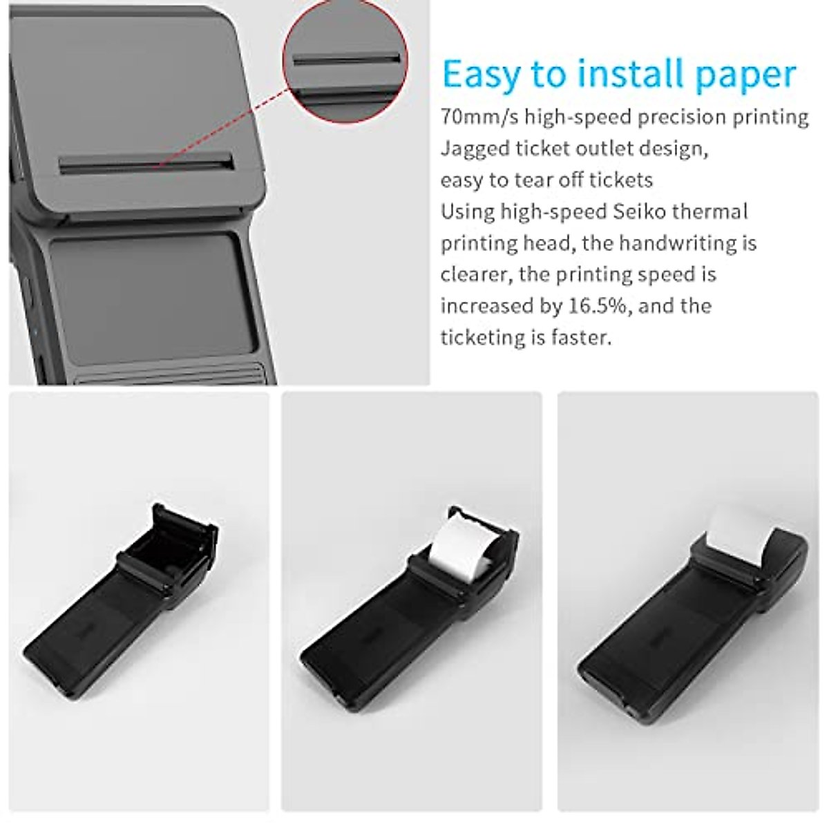 58mm POS Thermal Receipt Printer,Bluetooth Handheld POS Machine Terminal Printer Mobile POS Portable Back Clip Receipt Printer with Barcode Scanning Function Support SPP Protocol