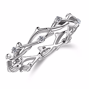 MOOSEA Twig Moissanite Stackable Wedding Ring, 14K White Gold Vermeil, D Color VVS1 Clarity Lab Created Moissanite, Half Eternity, Female, 4.5 Size