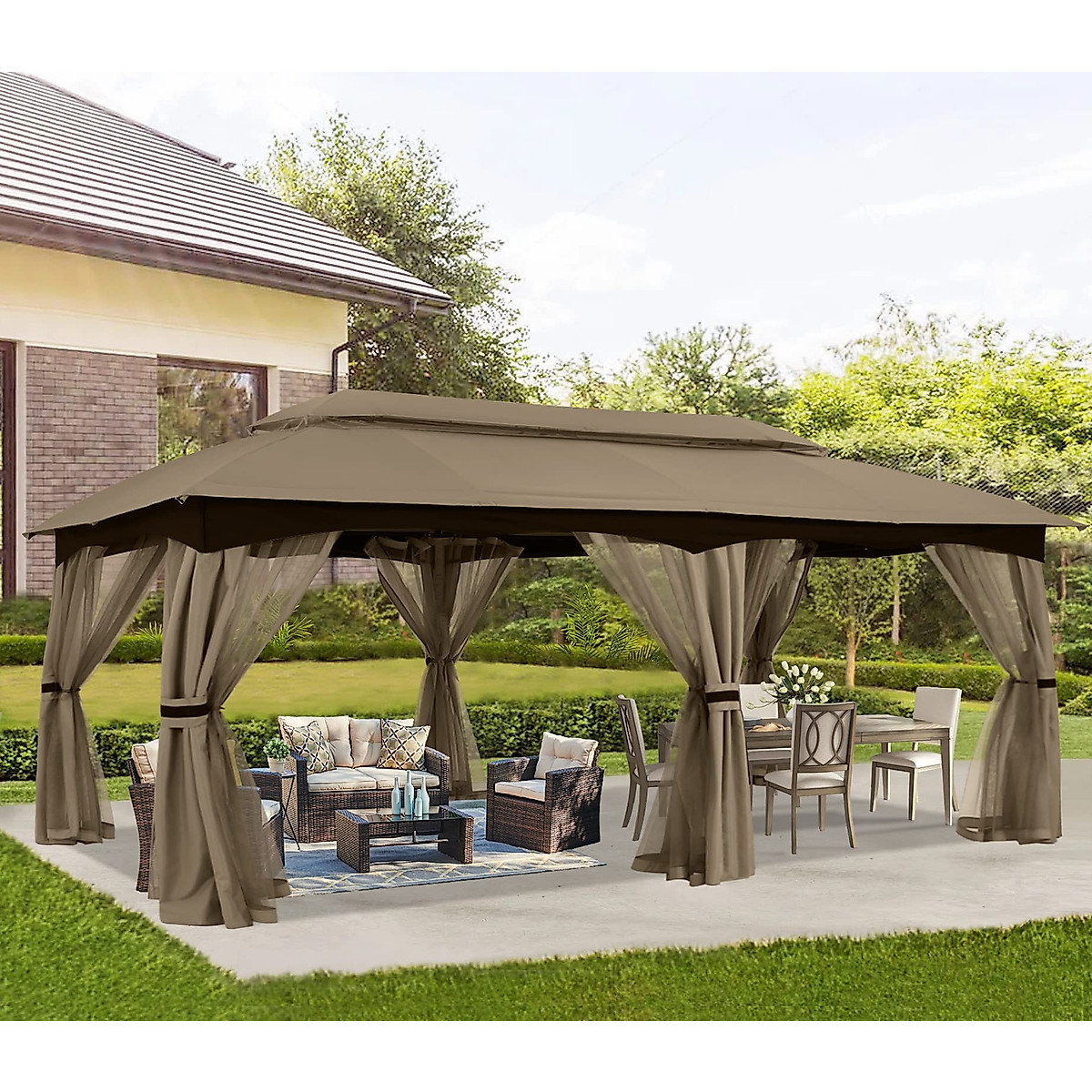 ABCCANOPY 10x20 Outdoor Gazebo - Patio Gazebo with Mosquito Netting, Outdoor Canopies for Shade and Rain for Lawn, Garden, Backyard & Deck (Khaki)