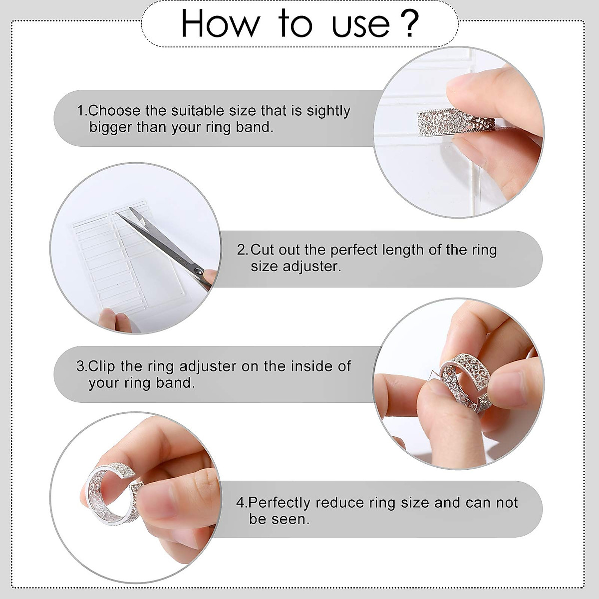 WILLBOND Ring Size Adjuster for Loose Ring Clear Invisible Ring Size Reducer Jewelry Guard Sizer Loose Ring Tightener Fit Any Rings for Preventing Ring from Loosening and Slipping Off (9 Sheets)
