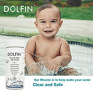 DOLFIN 7-Way Pool Test Strips, 150 Strips Water Chemical Testing for Hot tub and Spa, Accurate Test Bromine, Total Alkalinity, pH, Free Chlorine, Total Hardness, Cyanuric Acid, and Total Chlorine