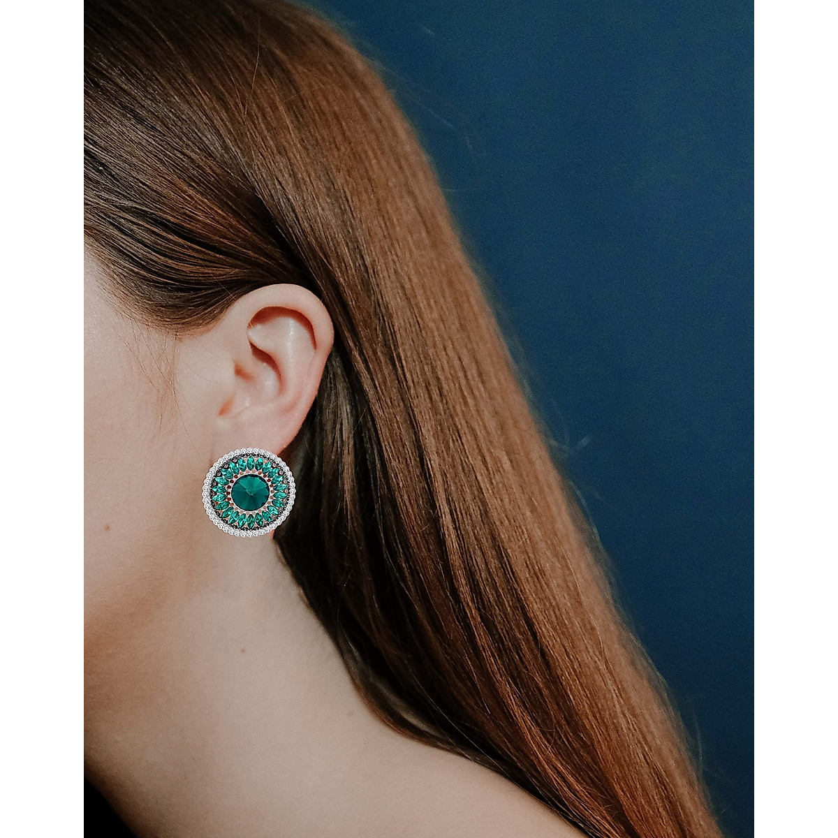 Clip on Earrings for Women CZ Round Clip on Earrings Women Champagne Vintage Clip on Stud Earrings Non Pierced Hypoallergenic Big Clip Earrings Jewelry Gifts for Women(Emerald)