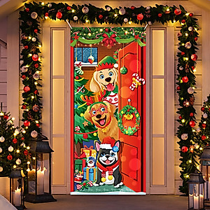 Konsait Christmas Dog Door Cover, 78.7 X 35.4 In Christmas Door Banner Front Door Christmas Decorations Christmas Porch Decor Funny Xmas Dogs Front Door Decorations Christmas Party Home Decor