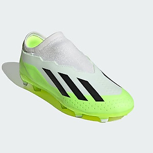 adidas X Crazyfast.3 Firm Ground Sneaker, White/Core Black/Lucid Lemon, 13.5 US Unisex Little Kid