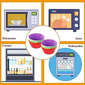 24 PCS Silicone Cupcake Liners, OHOLA Reusable Baking Muffin Cups Liners for Cupcakes, Multicolor, Dishwasher Safe