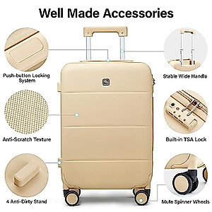 Hanke Hard Shell Luggage Sets 2 piece Large Suitcase Traveler's Choice Tsa Luggage Hard Shell Suitcases Checked Luggage With Spinner Wheels 20/26 inch (Cuba Sand)