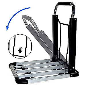 Foldable Platform Cart, Heavy Duty Aluminum Metal Hand Truck Folding Push Carts for Luggage Moving Transportation, 4 Rubber Wheels, 330LB Load Capacity, Come with Bungee Cord