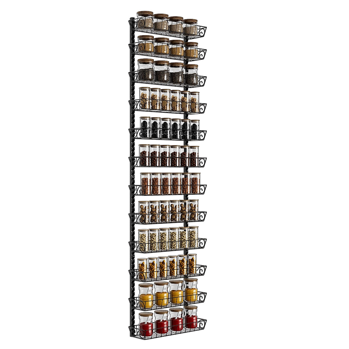 SWOMMOLY Adjustable Wall Mount Spice Rack Organizer, 12-Tier Dual-use (Multi-use) Hanging Spice Shelf Storage for Kitchen Pantry Cabinet Door, Seasoning Holder Organizer, Black